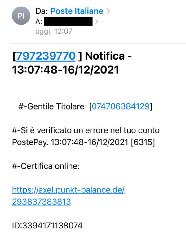Email Poste Italiane: pericolo phishing